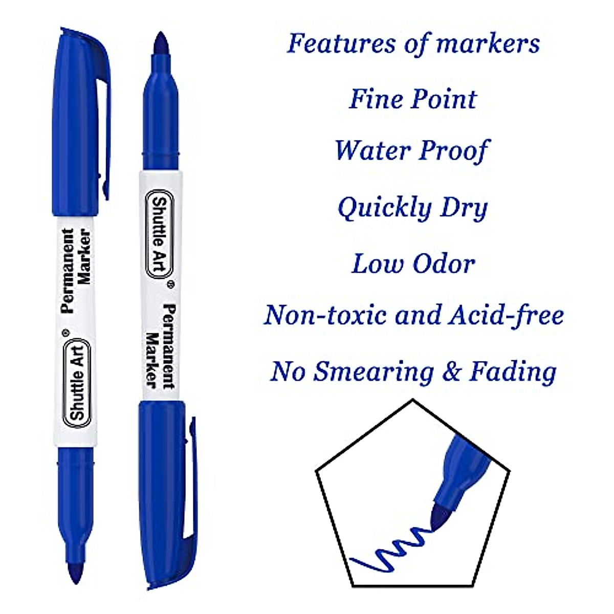 Permanent Markers,Shuttle Art 30 Pack Blue Permanent Marker set,Fine Point, Works on Plastic,Wood,Stone,Metal and Glass for Doodling, Marking