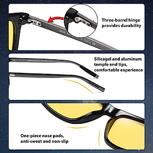 DUCO Night Driving Glasses for Headlight Anti-glare Night Vision Glasses With Yellow Lenses 3029 (Black)