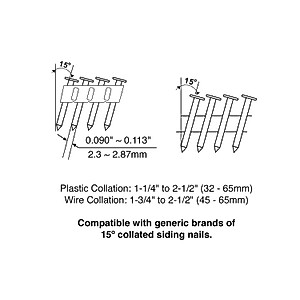 Freeman PCN65 Pneumatic 15 Degree 2-1/2" Coil Siding Nailer with Adjustable Metal Belt Hook
