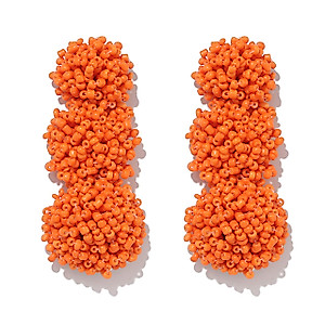 Statement Beaded Earrings Bohemian Handmade Layered Drop Dangle Earring Long Triple Acrylic Seed Bead Stud Earring for Women (Orange)