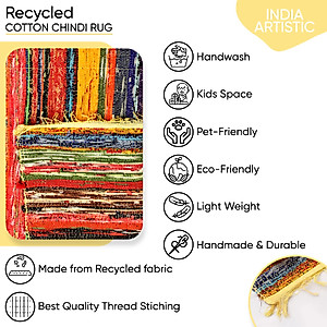 INDIAN ARTISTIC Multi Color Chindi Rag Rug 3.3X5.6' | Hand Woven Rug & Reversible Rug |Recycled Cotton Chindi Rug for Living Room Kitchen | Rustic Rug | Cotton Rug | Runner Rugs (Mustard Colour)