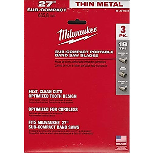 Milwaukee 48-39-0572 18 TPI Sub-Compact Portable Band Saw Blade, 3 Per Pack