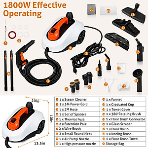 WICHEMI Steam Cleaner for Cleaning, 1800W High Pressure Steam Machine Handheld Steamer + 1800W High Temperature Floor Steam Mop Multipurpose Steam Cleaning Machine for Home Use Car Detailing