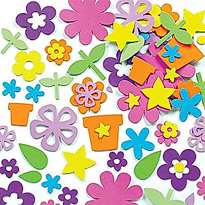 Baker Ross EK342 Self Adhesive Flower Garden Foam Stickers - Pack of 200, for Kids to Decorate Collage, Cards & Craft, 0.8cm-8.5cm, Assorted (EK342)