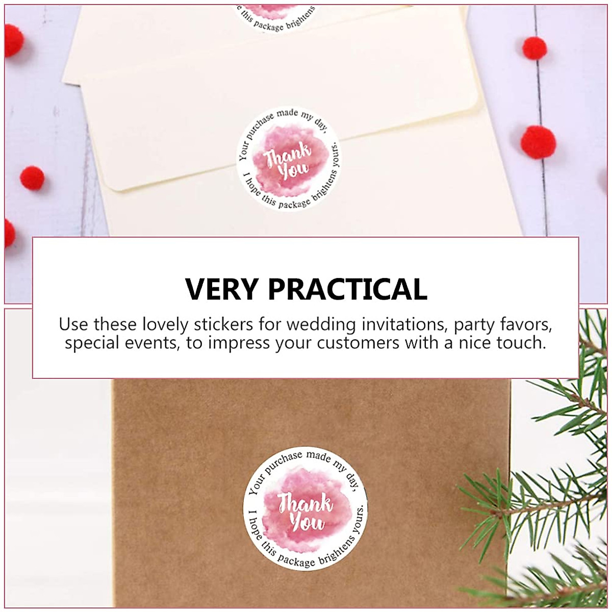 TOYANDONA 500pcs Thank You Sticker, Your Purchase Made My Day Stickers Decorative Business Stickers Self Adhesive Round Thank You Labels for Envelope Package Cards Party Supplies