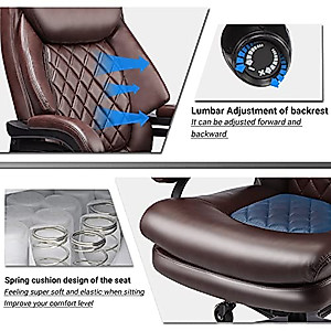 400lbs Big and Tall Office Chair Wide Spring Seat Executive Office Chair Back Support Home Office Desk Chair for Heavy People Computer PU Leather Chair with Heavy Duty Casters 360 Swivel Chair (Brown)