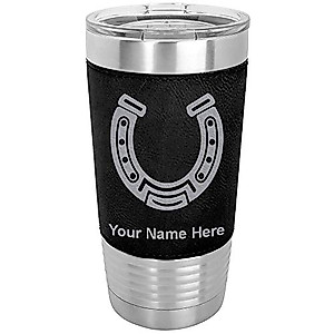 LaserGram 20oz Vacuum Insulated Tumbler Mug, Horseshoe Plain, Personalized Engraving Included (Faux Leather, Black)