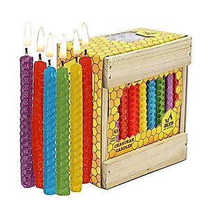 Honeycomb Chanukah Beeswax Candles - Standard Size Candle Fits Most Menorahs - Premium Quality Pure Bees Wax - Colorful Assortment - 45 Count for All 8 Nights of Hanukkah