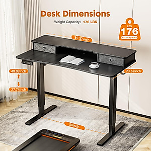 Sweetcrispy Height Adjustable Electric Standing Desk with Storage Shelf Double Drawer, 40 x 24 Inch Stand up Desk, Sit Stand Desk with Splice Board