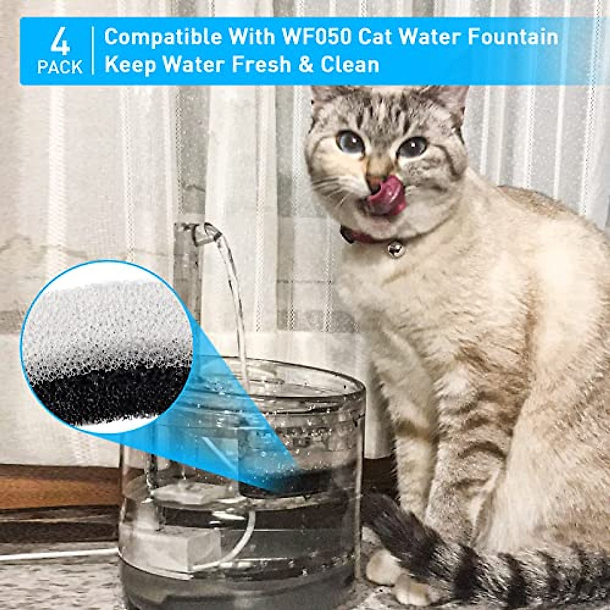 NPET Pet Water Fountain Filters for WF050 & WF100 Cat Fountain(4pcs)
