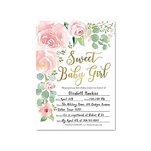 25 Floral Sweet Baby Shower Invitations, 25 Book Request Baby Shower Guest Book Alternative, 25 Baby Shower Diaper Raffle Tickets For Baby Shower Girl, Watercolor Blank Card, Diaper Raffle Cards