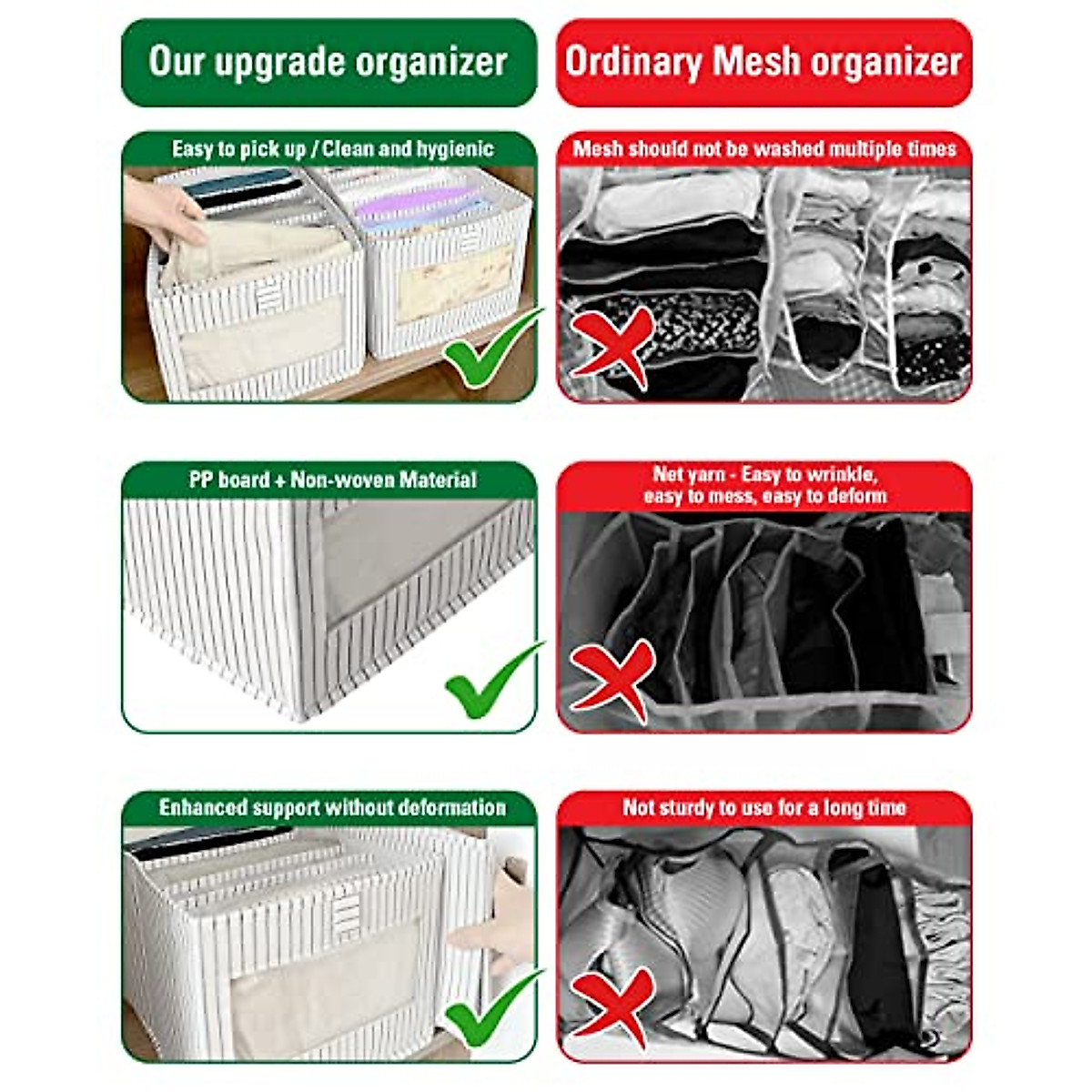 Lallamotion 2PCS Drawer Organizers for Clothing, 7 Grids Wardrobe Clothes Organizer, Clothes Drawer Organizer, Drawer Organizer Clothes, Jeans, Sweater, T-Shirts