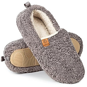 EverFoams Women’s Soft Curly Full Slippers Memory Foam Lightweight House Shoes Cozy Loafer with Polar Fleece Lining Grey,7-8 US
