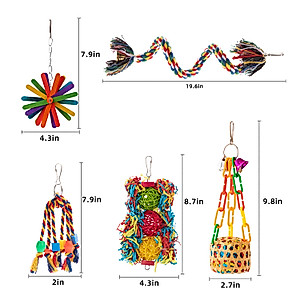 Bird Toys Parakeet Toy Parrot Chewing Shredding Foraging Toys with Rope Perch Hanging Toys Bird Cage Accessories for Cockatiel Conure Budgies Lovebird 5 Pack