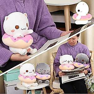 AIXINI Cute Plush Donut Cat Stuffed Animal, Super Soft Kawaii Cat Kitten Plushies for Kids 10inch (White,A)