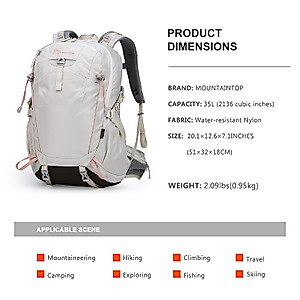 MOUNTAINTOP 35L Hiking Backpack for Women Outdoor Backpack with Rain Cover for Camping, Cycling and Traveling, Ivory