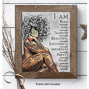 Black African American Art - Positive Affirmations - Positive Quotes Wall Decor - Motivational Posters - Encouragement Gifts for Women - Inspirational Wall Art- Afro Girl - Uplifting Best Friend Gifts