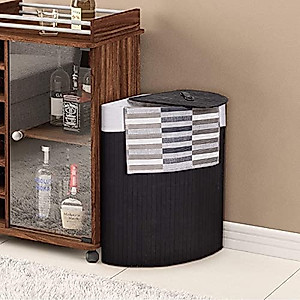 Julimoon Laundry Hamper with Lid, Bamboo Laundry Basket with Removable Liner and Handle, Clothes Basket for Laundry Organize, Clothes Storage Bin for Bedroom, Laundry, Living Room (Black)