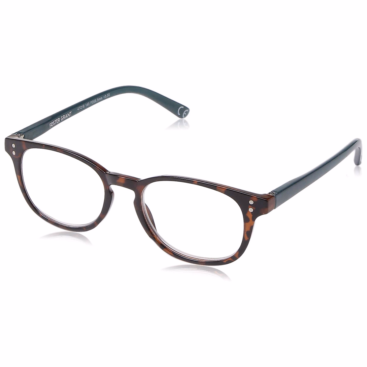 Foster Grant Women's Elodie Round Reading Glasses, Tortoise/Transparent, 59 mm + 3.25