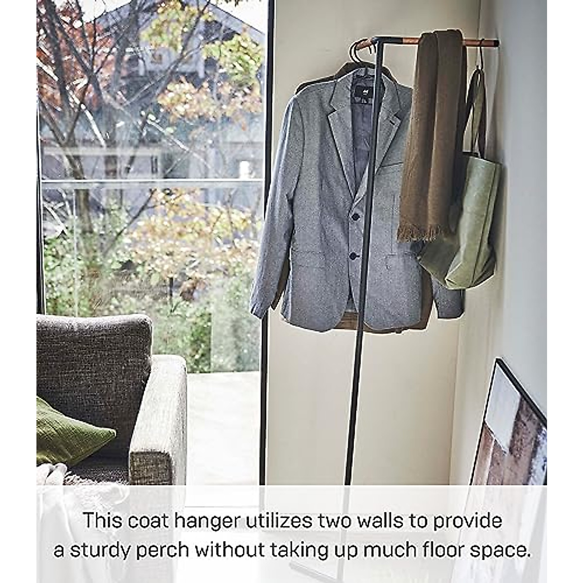 YAMAZAKI Home Tower Magnetic Entryway Organizer For Umbrellas Or Bags, Mudroom Wall Storage With Tray And Wooden Dowel, 63" - Steel + Wood