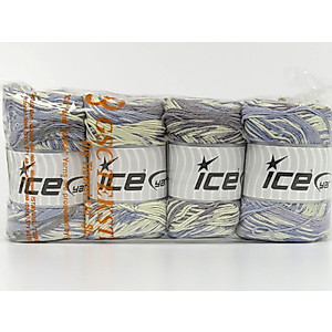 Lot of 4 x 100gr Skeins Ice Yarns Jacquard Cotton (60% Cotton) Yarn Cream Grey Light Blue