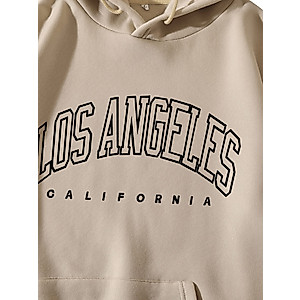 Floerns Men's Letter Graphic Print Lightweight Hoodies Long Sleeve Drawstring Pullover Sweatshirts with Pockets Apricot M