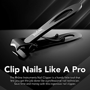 Rhône Instruments Nail Clippers - 420J2 Surgical Grade Japanese Steel, Extra Wide Jaw, Cuts Thick Nails, Professional Sharp Curved Fingernail and Toenail Clipper for Manicure & Pedicure