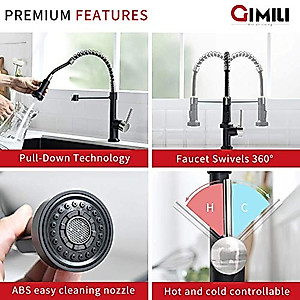 GIMILI Spring Kitchen Sink Faucet with Soap Dispenser Matte Black&Brushed Nickel