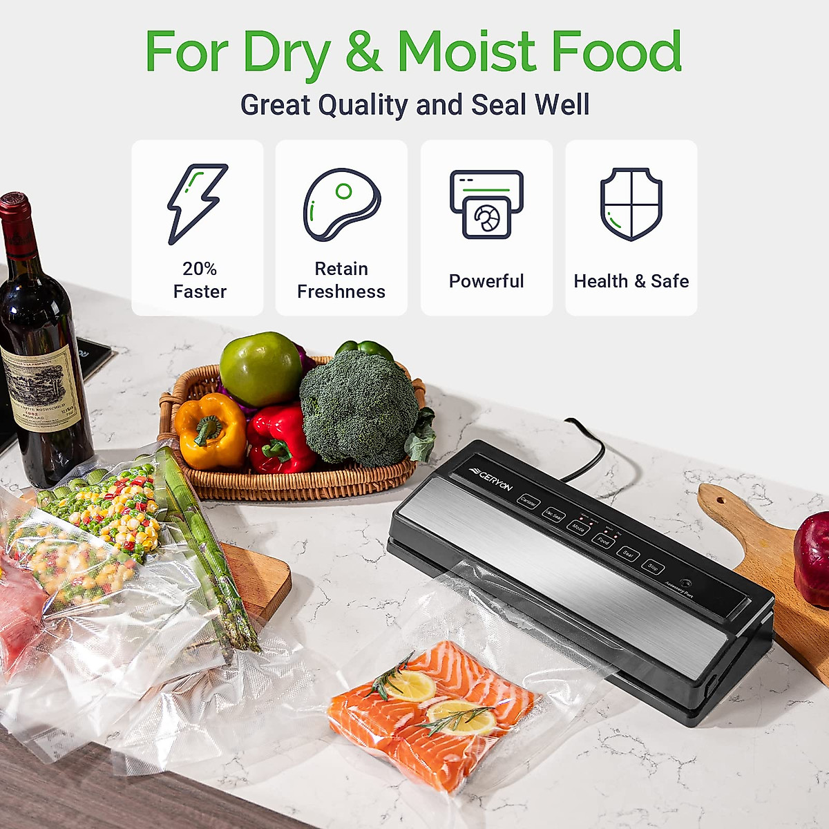 GERYON Vacuum Sealer Silver, 2Pack 8x50ft and11x50ft Food Sealer Vacuum Sealer Bags Rolls