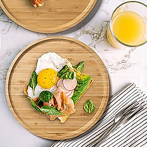 Bamboo Serving Platter, Round Wood Tray, Wooden Serving Tray, Fruit, Bread, Salad Plate, Charcuterie Serving Board (13.8 inch)