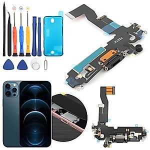 YWLRONG Replacement for iPhone 12 Charging Port Dock Connector for iPhone 12 Pro Charging Port Replacement USB Charger Board Flex Cable Assembly Accessories with Repair Tools(Black)