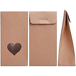 Cooraby 24 Pieces Heart Gift Boxes with Display Window Brown Paper Bags Gift Packaging Boxes Kraft Gift Candy Bags for Valentine's Day Christmas Party Decorations
