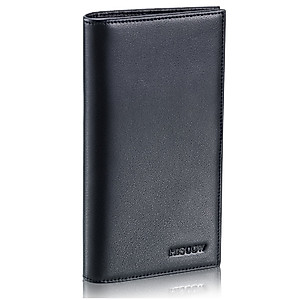 HISCOW Soft Leather Checkbook Cover & Card Holder with Divider - Italian Calfskin (Black)