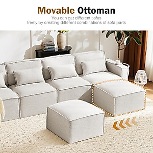 ABCASA Ottoman Module for Modular Sectional Couch, Square Storage Ottoman Footrest, Mix White/Grey