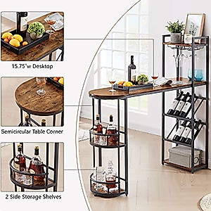 KIVENJAJA Bar Table with Wine Racks, Storage Shelves & Glass Holders, Industrial Small High Top Kitchen Table for 2, 36.4” Counter Height Dining Table Home Bar Unit, Rustic Brown and Black
