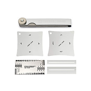 Holmer Guitar Luthier Tools with 15 Blades Feeler Gauge Metric, String Action Gauge Ruler, Fingerboard Fretboard Radius Gauge Measuring Tool, 2 Fingerboard Guard Protectors. (Chrome)