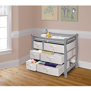 Sleigh Style Baby Changing Table with 6 Baskets - Cool Gray