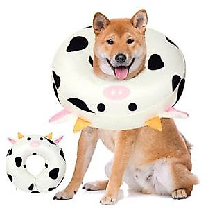 Hkojewp Inflatable Dog Cone Collar, Recovery Dog Cone for Medium Large Dog, Soft Cow Shaped Dog Cone Alternative After Surgery Neck Pillow, Dog Cones Stop to Licking for Dog,Cat(16Inch/40CM)