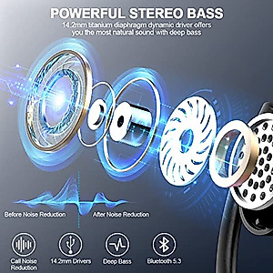 Wireless Earbud Bluetooth 5.3 Headphones Sport Earphones in Ear 48H Playback Stereo Noise Cancelling Earbud with Dual Mic LED Display, Over-Ear Earhooks Ear Buds IP7 Waterproof Headset for Running Gym