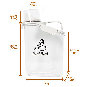Ctomche Bird Seed Storage Container,2.8L Airtight Bird Food Container with Handle and Measuring Cup,Portable Pet Food Container for Wild Bird Sunflower Seed-BPA Free Transparent/White