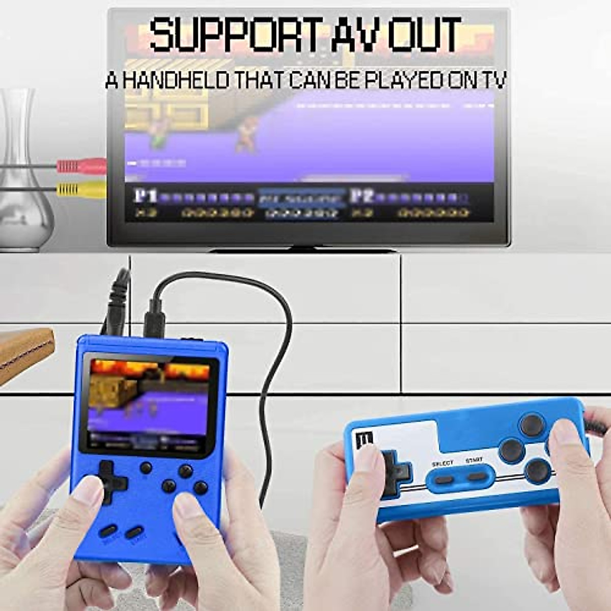 Triyilove Handheld Game Console, Retro Game Console with 500 Classic FC Games 3 Inch Screen 1020mAh Rechargeable Battery Portable Game Console Support TV Connection & 2 Players for Kids Adults (Blue)