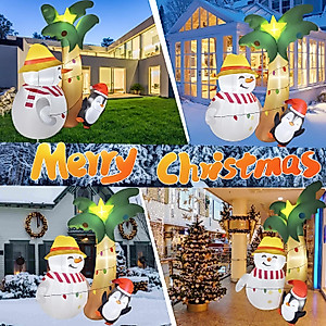 7FT Outdoor Inflatables Palm Tree,Funny Outdoor Inflatable Tree Hawaiian Snowman and Penguin Lighted,Cute Holiday Blow Up Outside Yard Decoration