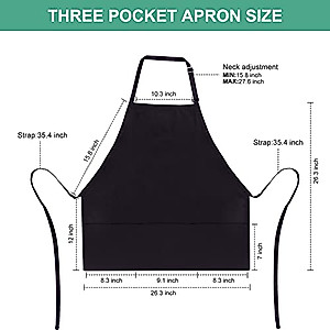 Jubatus 2 Pack 3 Pockets Adjustable Bib Apron Chef Kitchen Cooking Aprons for Women Men, Black
