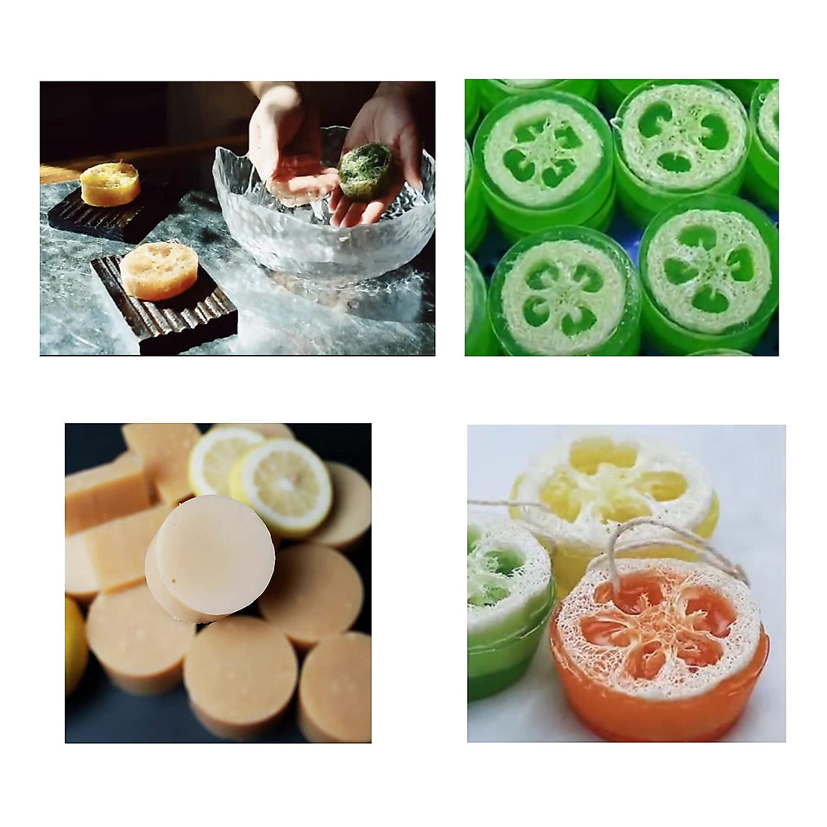 Natural Loofah Soap Making Kit Mold Includes 4pcs 1" Loofah Slices Cuts and Round Silicone Soap Mold