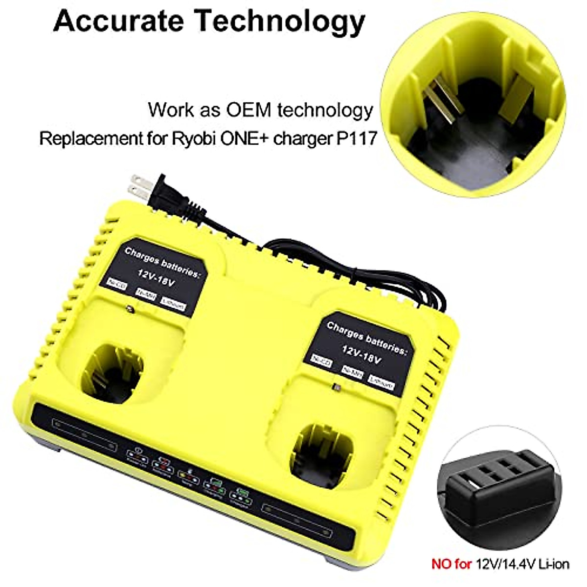 Biswaye P117S Dual Chemistry Fast Charger Compatible with Ryobi 12V-18V ONE+ Battery Lithium NiCad NiMh P102 P190 P189 P108 P105 P103 P107 PBP004 PBP005 PBP003 PBP002