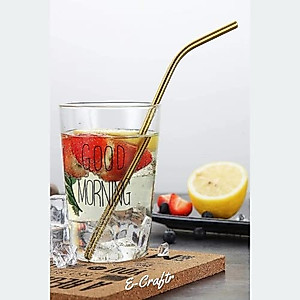 E-Craftr 12-Pack Stainless Steel Straw Set | Resuable Drinking Straws | Eco Friendly Set | 4 Cleaning Brush Included | Extra Durable (Gold)