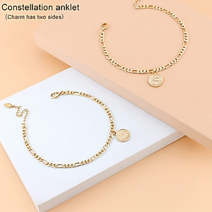 Anklets for Women Dainty Zodiac Constellation Waterproof Ankle Bracelet Zodiac Sign Disc Taurus Anklet 14k Gold-Plated