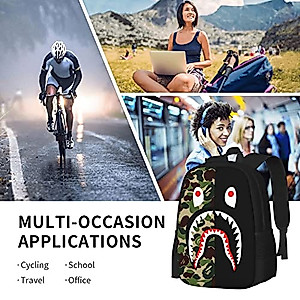 AKMASK 17inch Shark Backpack Green Camouflage 3D Print Laptop Backpack Lightweight Casual Daypack Bookbag