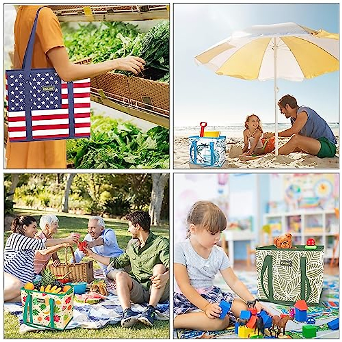 BALEINE 3Pk Reusable Grocery Bags, Foldable Shopping Bags for Groceries with Reinforced Bottom & Handles (Reindeers)