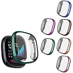 6 Packs Case Compatible with Fitbit Sense / Fitbit Versa 3 Screen Protector, NAHAI All Around Ultra Thin Plated Bumper Shell Scratch-Resist Cover Accessories for Fitbit Sense/Versa 3 Smartwatch